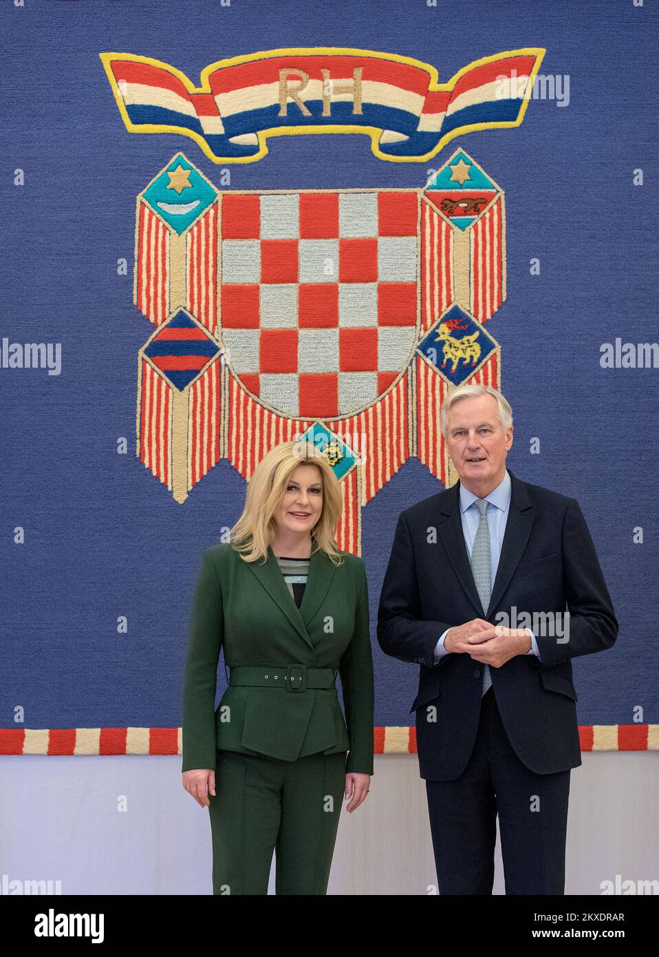 Croatia's President Kolinda Grabar-Kitarovic welcomes Michel Barnier EU ...