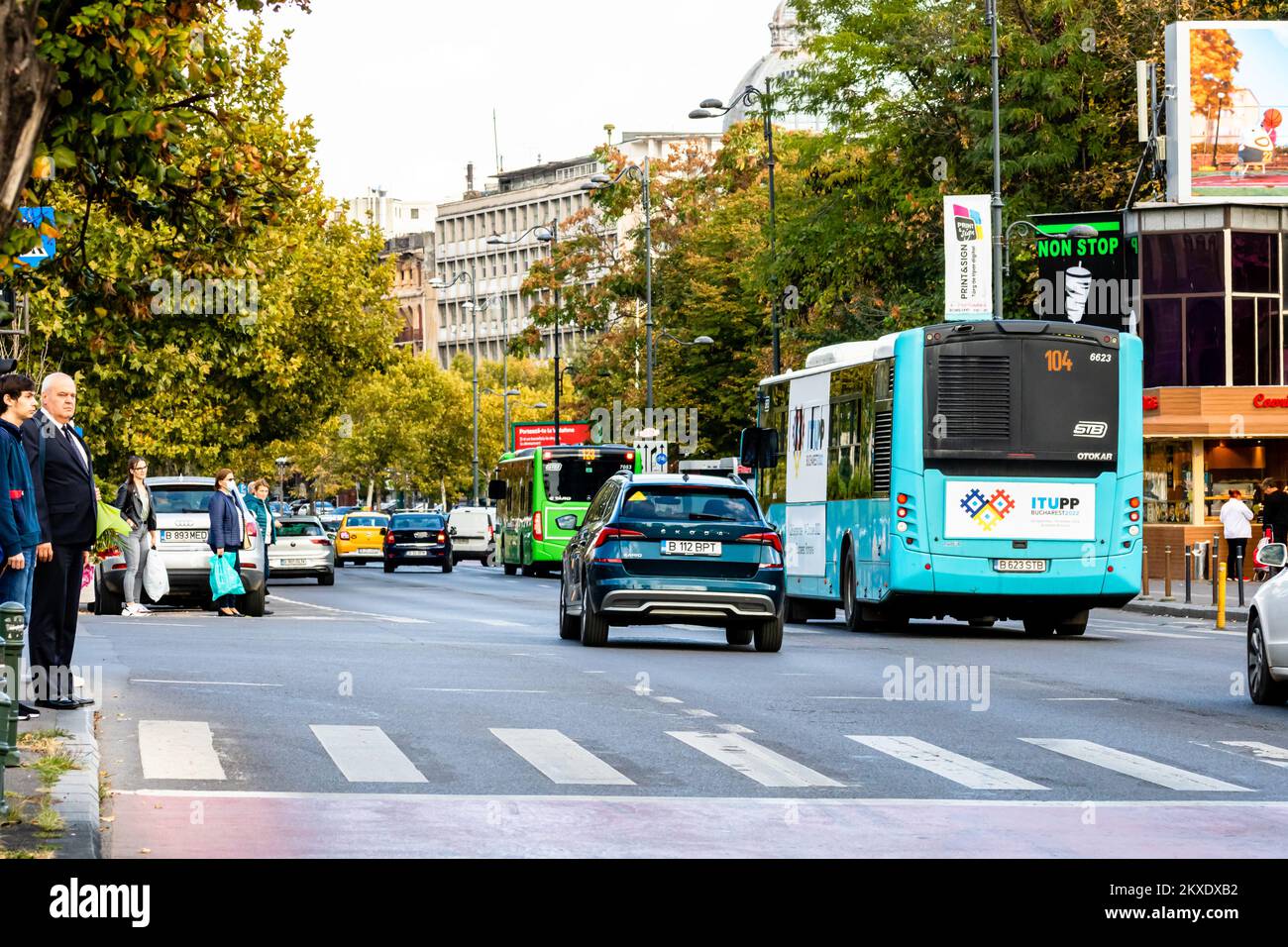 Car traffic at rush hour, car pollution, traffic jam in Bucharest ...