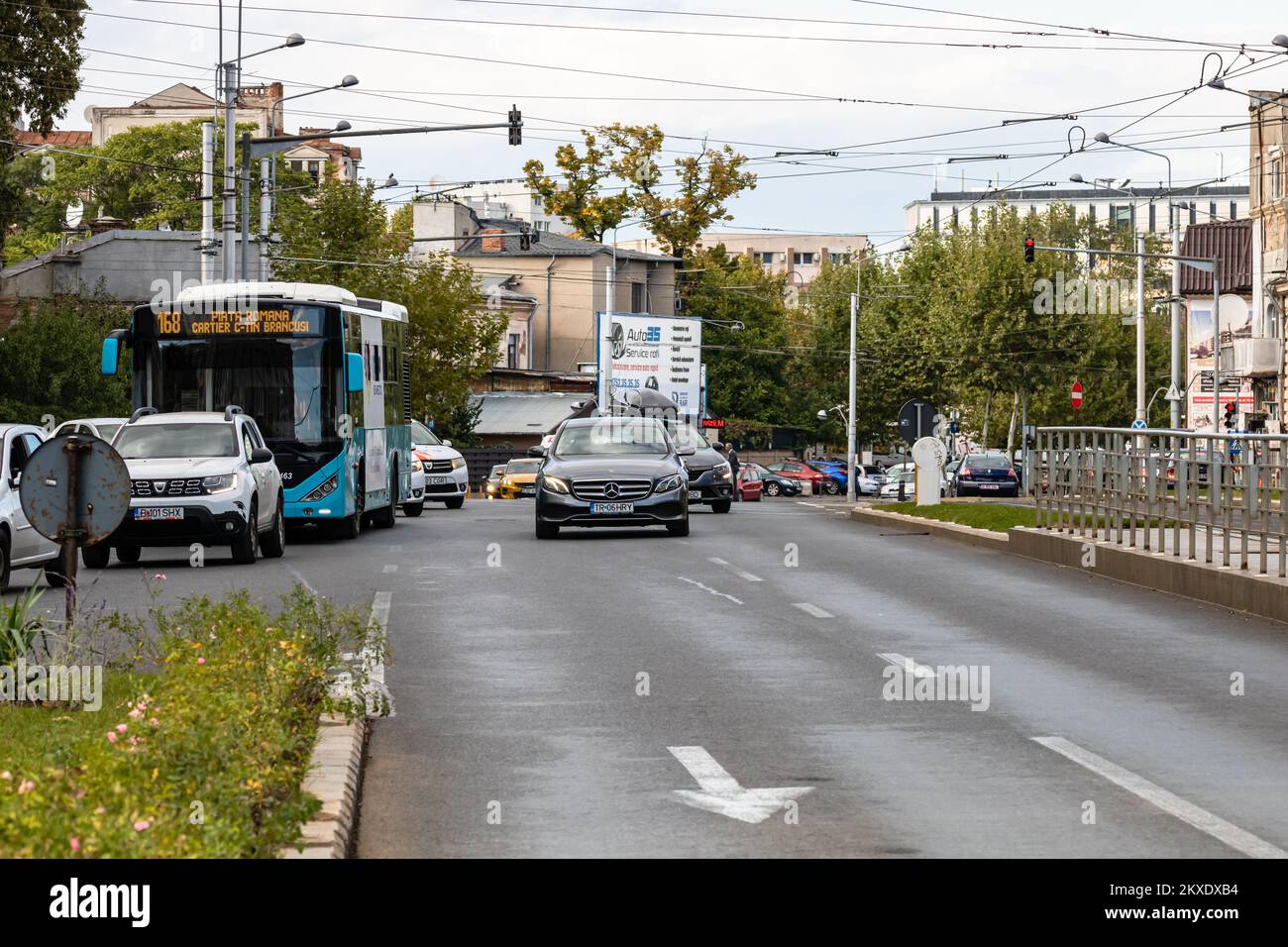 Car traffic at rush hour, car pollution, traffic jam in Bucharest ...