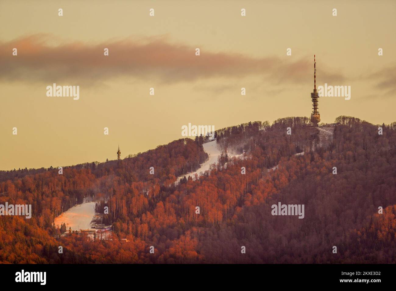 28.12.2019., Croatia, Zagreb - View of the Red Downhill where the Snow ...
