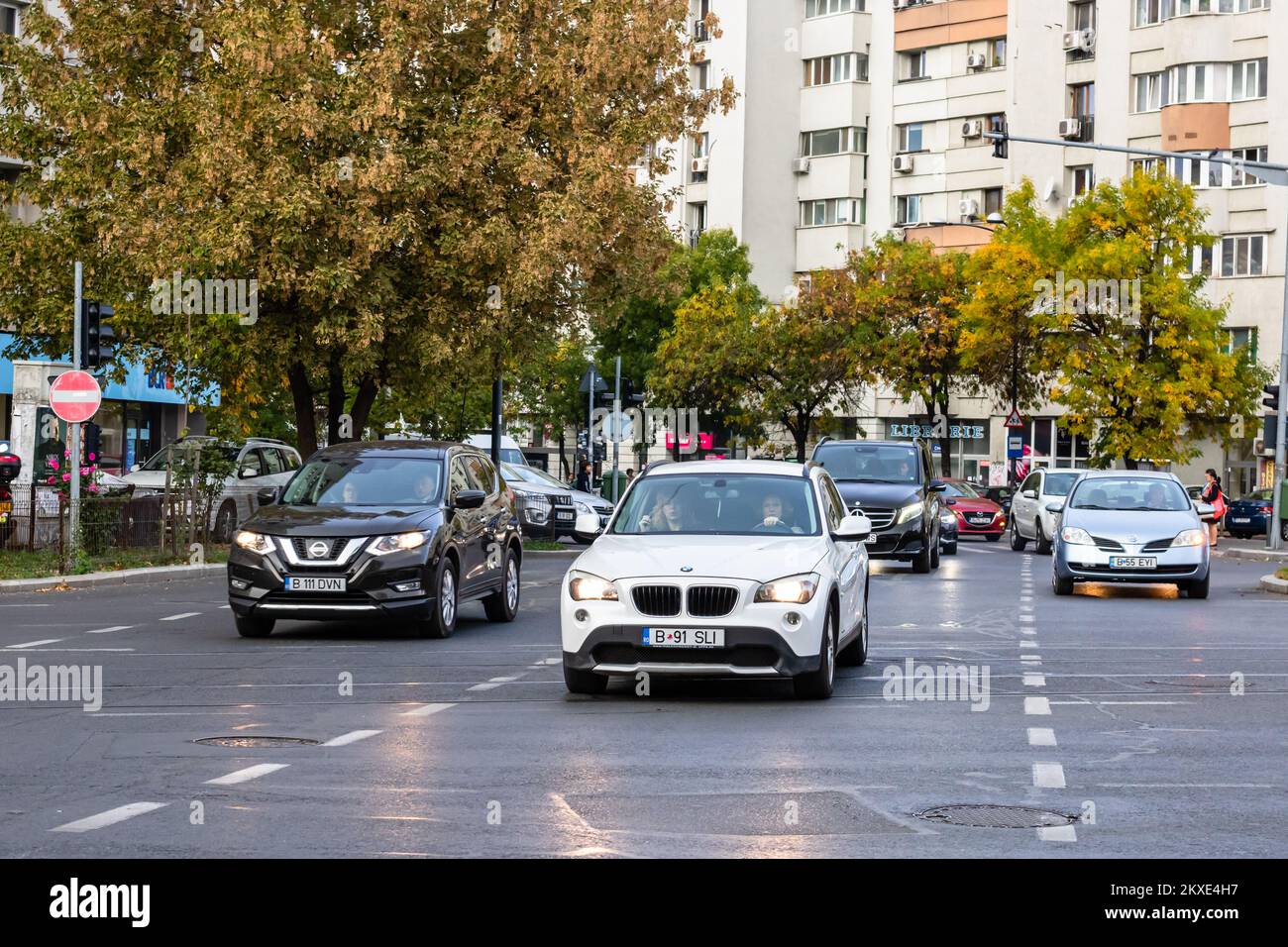Car traffic at rush hour, car pollution, traffic jam in Bucharest ...