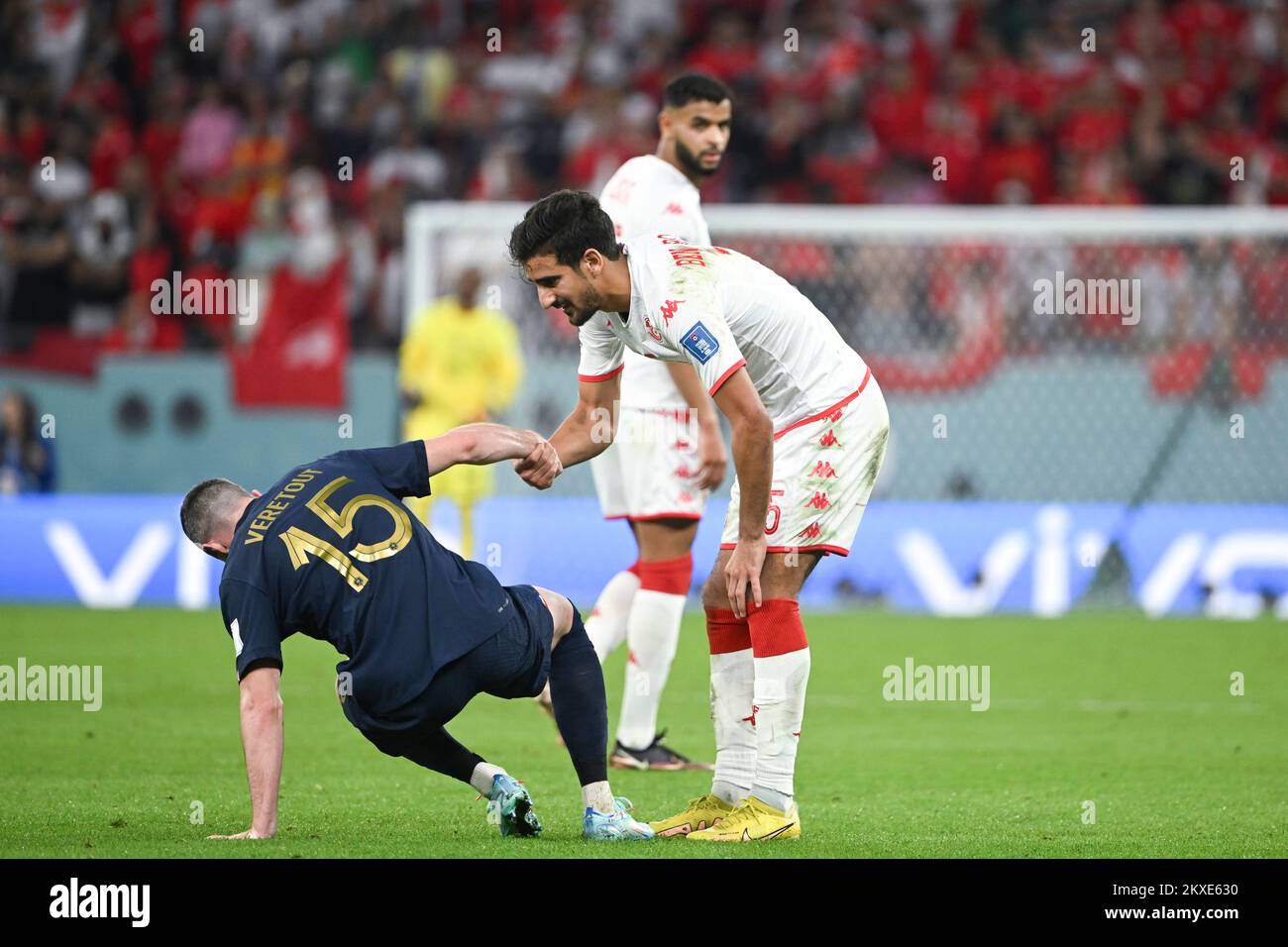 Al Rayyan, Qatar. 30th Nov, 2022. Mohamed Ali Ben Romdhane (R) of ...
