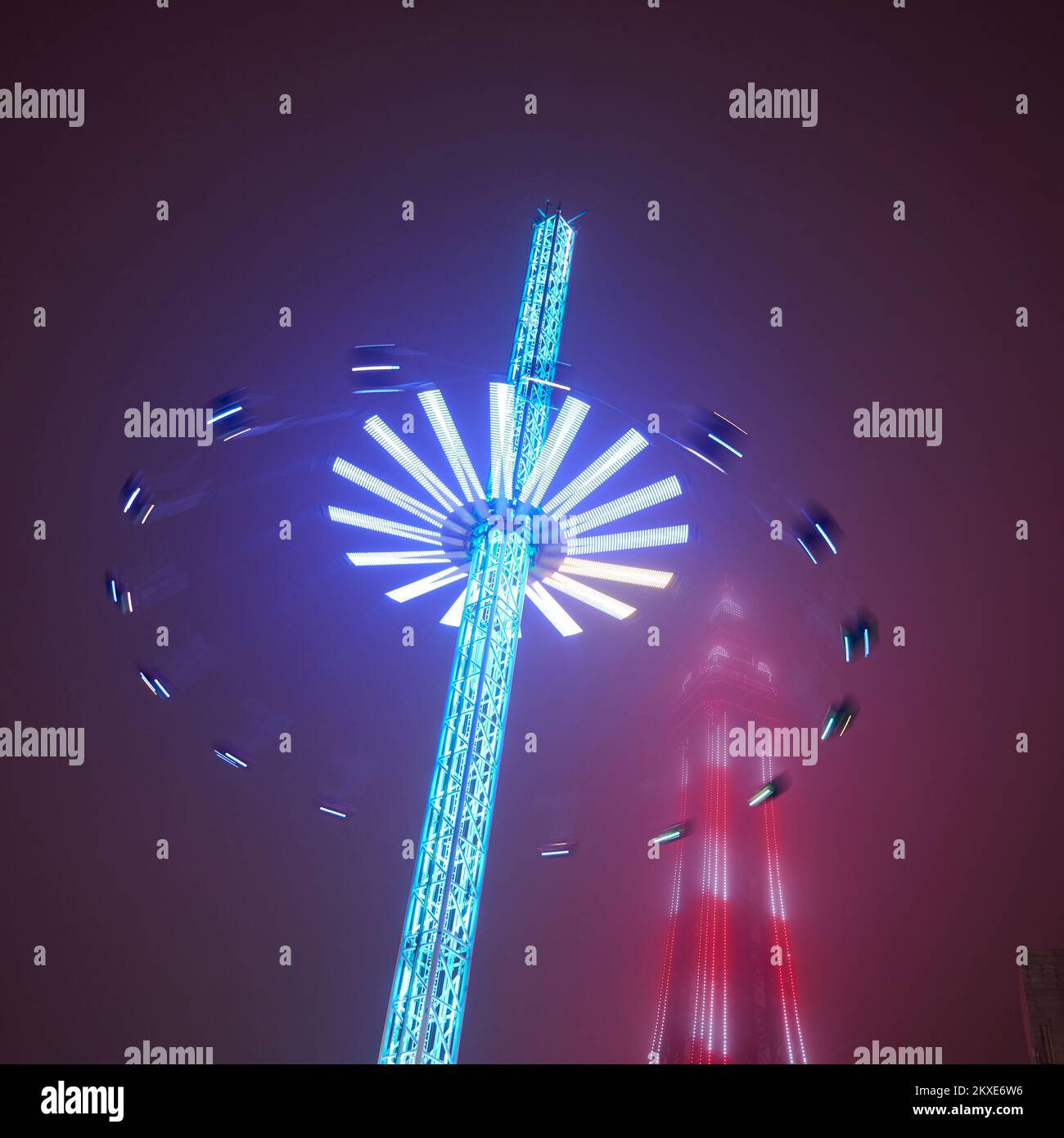 The 60 metre high Star Flyer ride at night during Blackpool Christmas ...