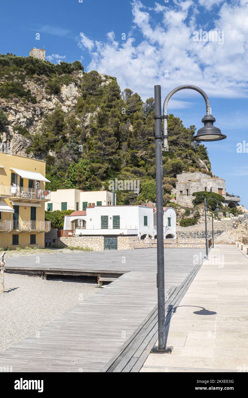 Varigotti, Italy - 10-07-2021: The promenade of Varigotti, with houses ...