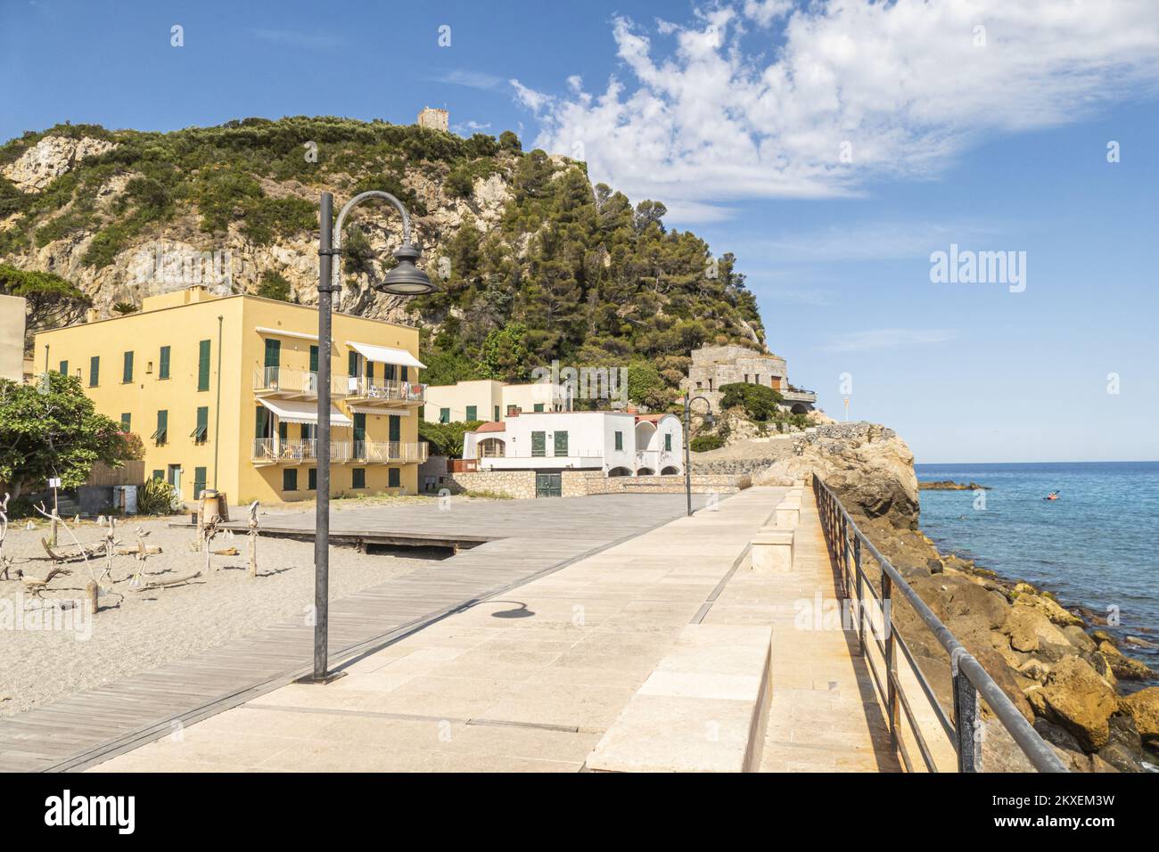 Varigotti, Italy - 10-07-2021: The promenade of Varigotti, with houses ...