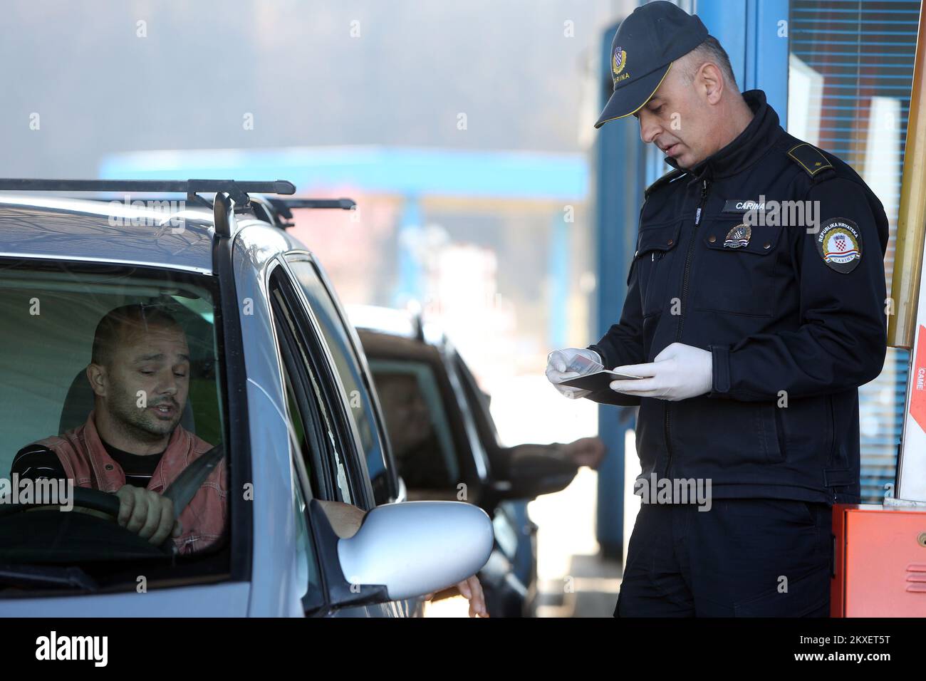 12.03.2020., Maljevac, Croatia - Police and customs officers control ...