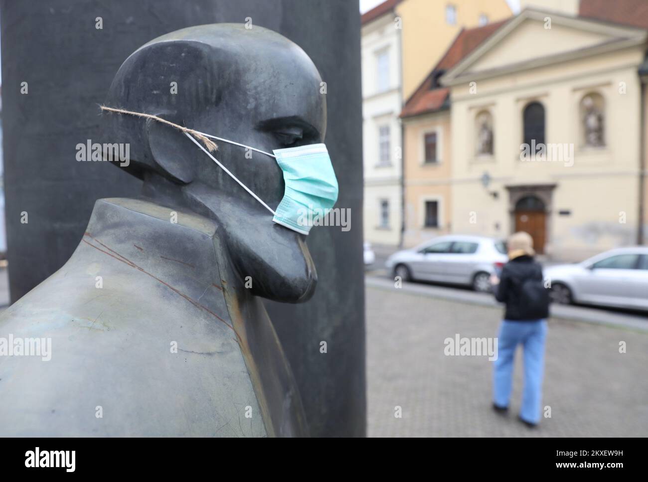 18.03.2020., Zagreb, Croatia - Monument of Croatian writer August Senoa ...