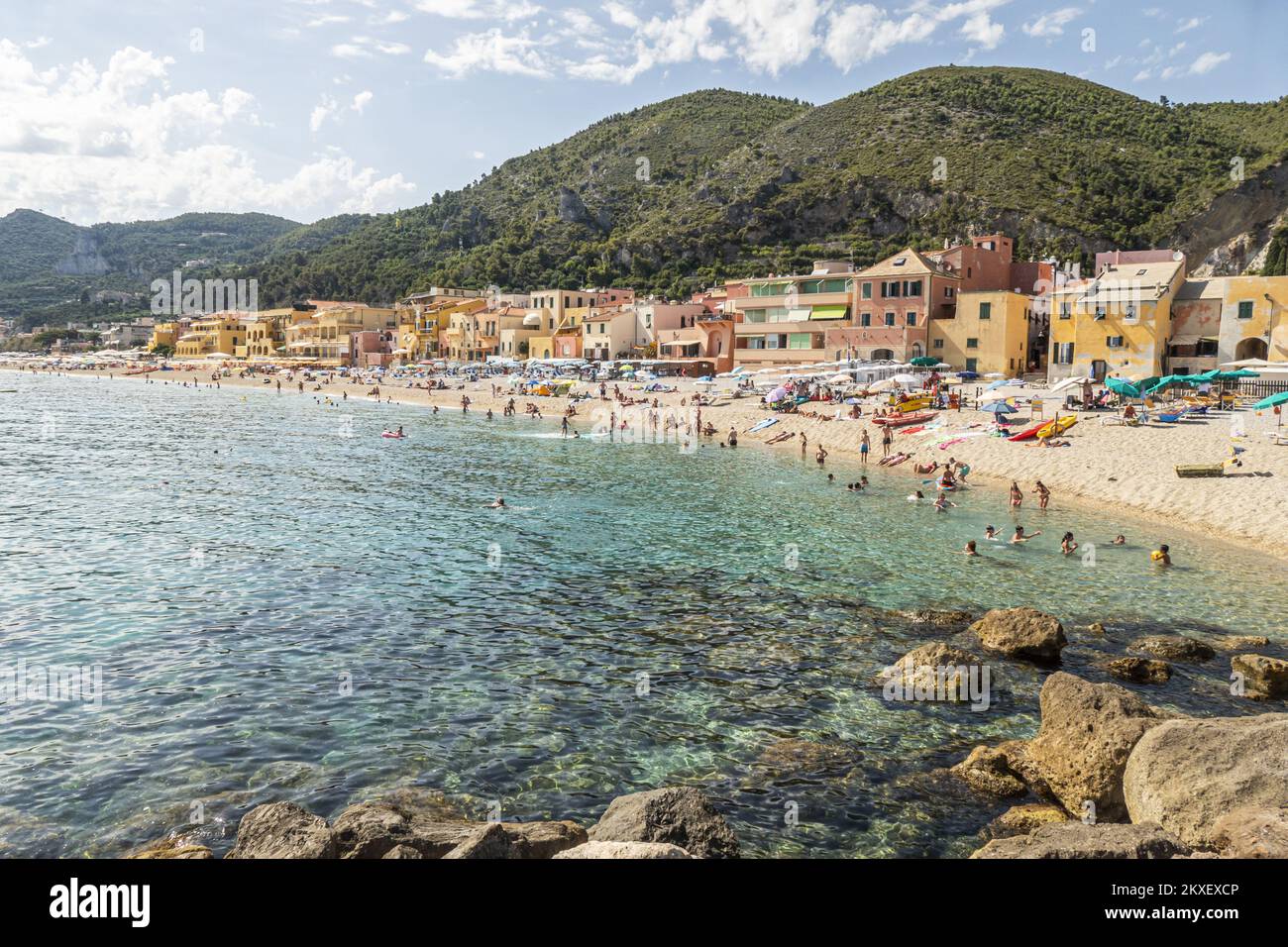 Varigotti, Italy - 10-07-2021: The beautiful beach of Varigotti with ...