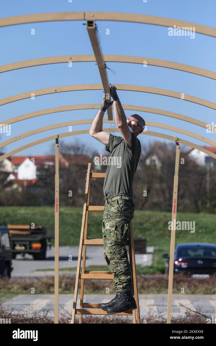 19.03.2020., Croatia, Zagreb - Croatian Army is installing tents, a ...