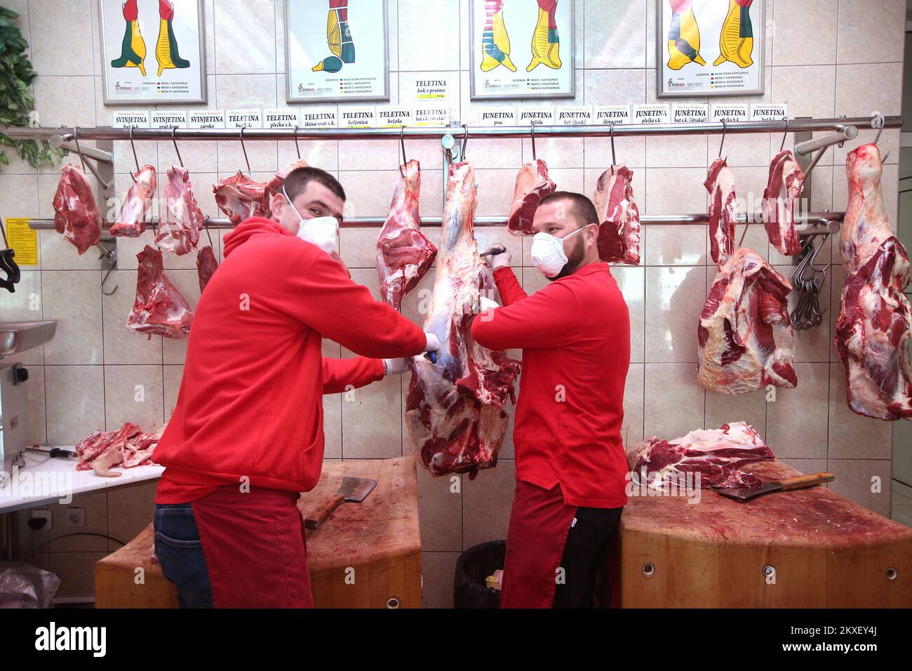 20.03.2020., Sibenik, Crotia - Butchers respect coronavirus protection ...