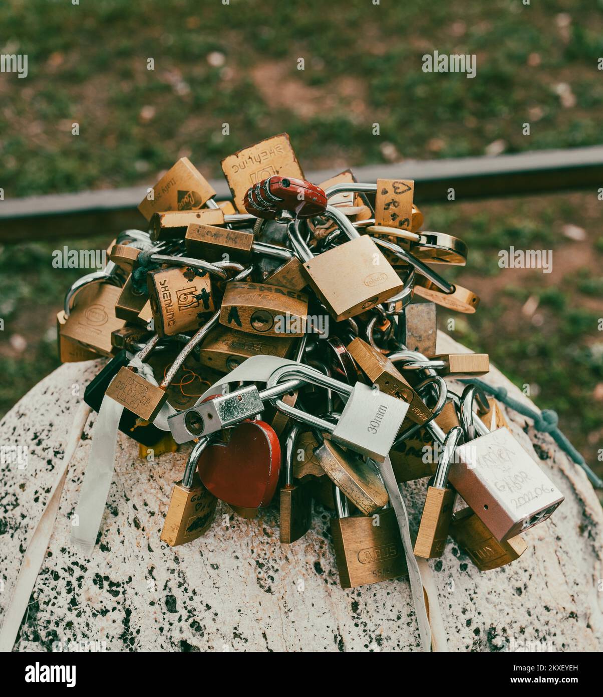 Rome, Italy - October 22, 2022: Lovers hang padlocks for happiness on a ...