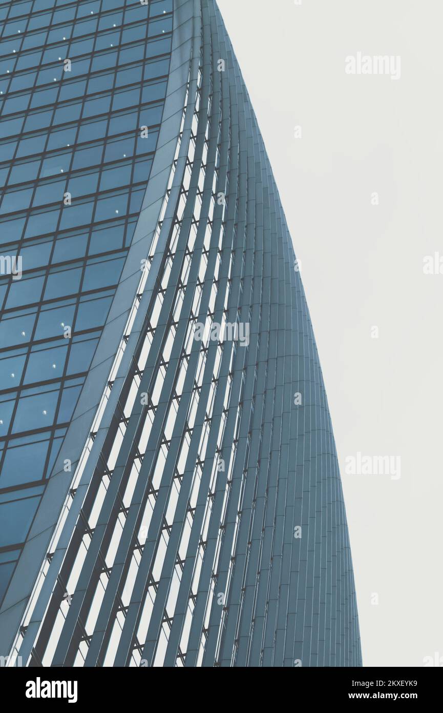 Abstract View Looking Up A Curved High Rise Glass Skyscraper, The ...