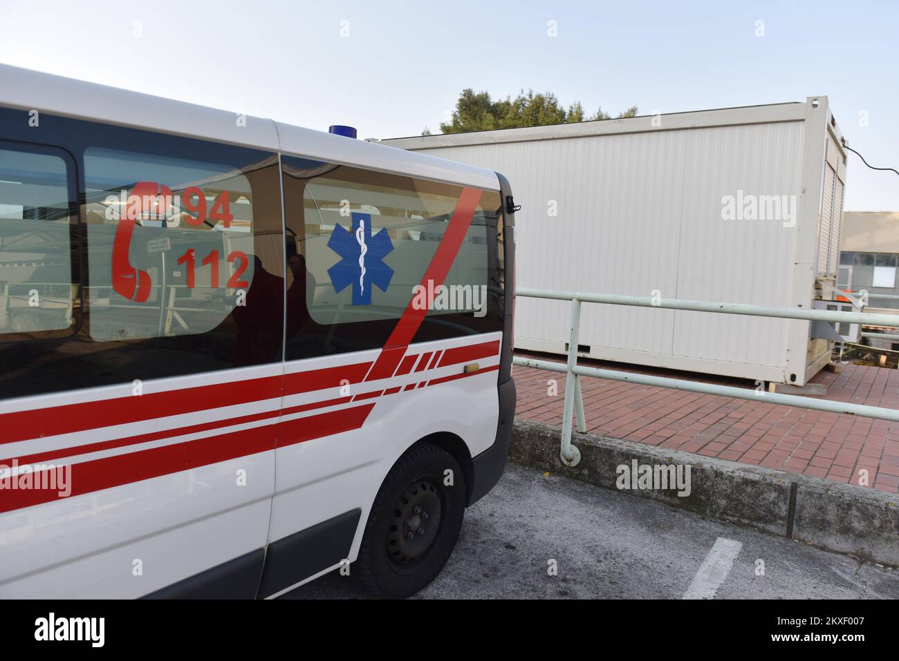 21.03.2020., Sibenik, Croatia - Containers are placed in front of the ...