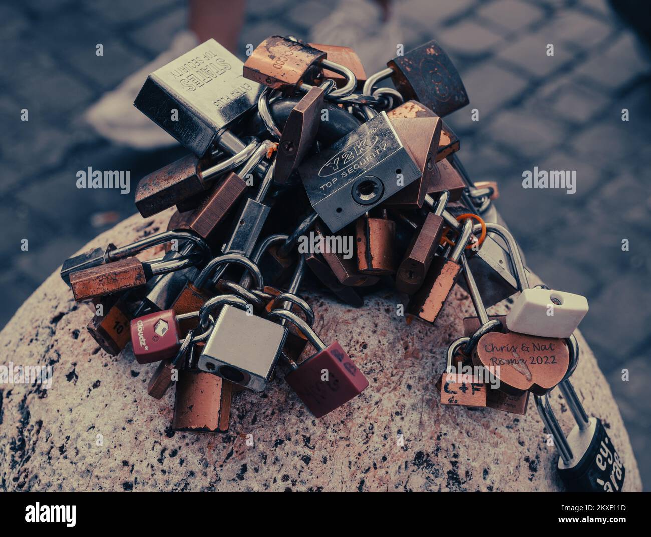 Rome, Italy - October 22, 2022: Lovers hang padlocks for happiness on a ...