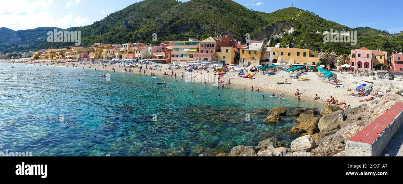 Varigotti, Italy - 10-07-2021: The beautiful beach of Varigotti with ...