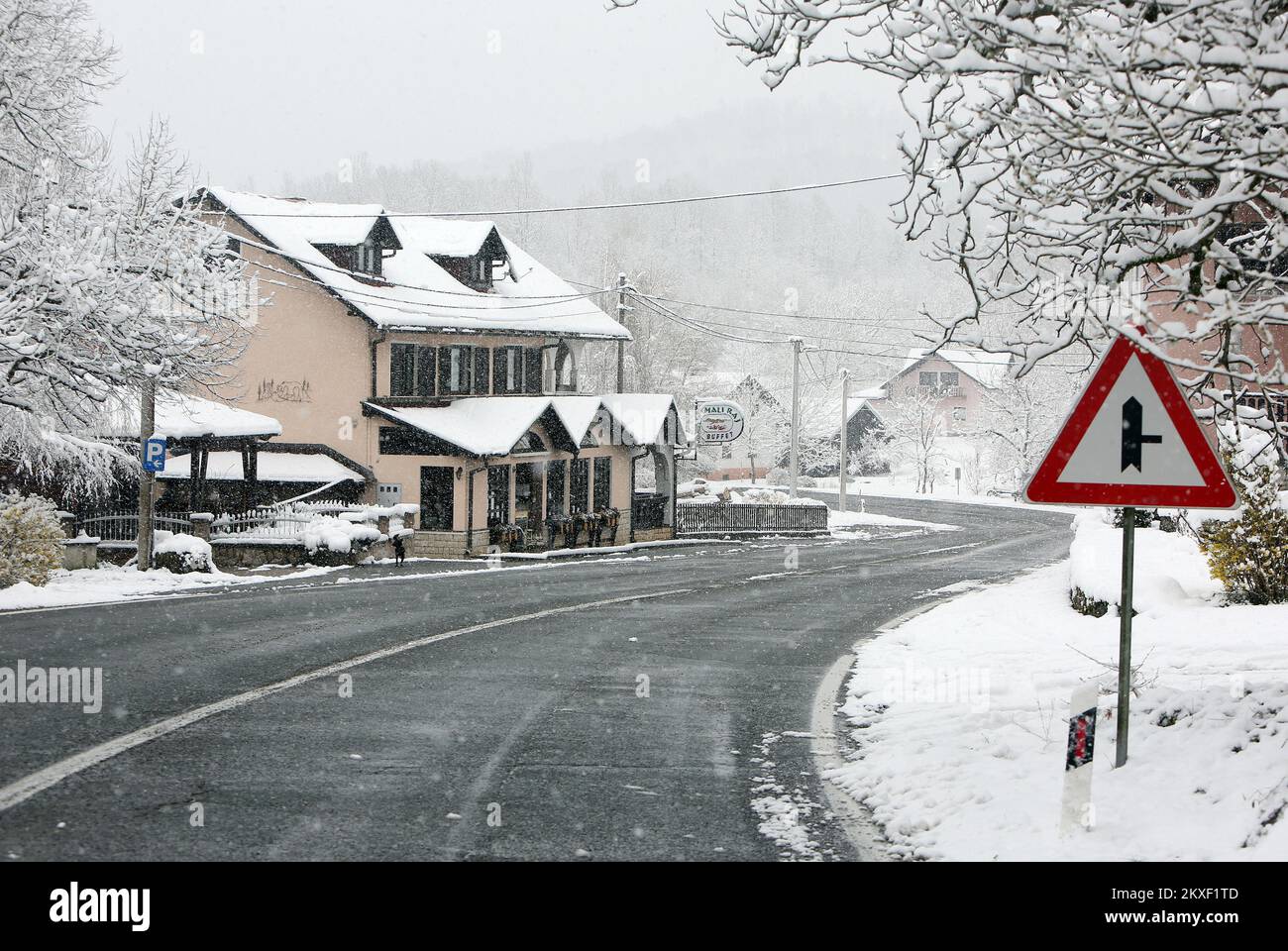 25.03.2020., Croatia, Severin na Kupi - In Gorski Kotar, heavy snow is ...