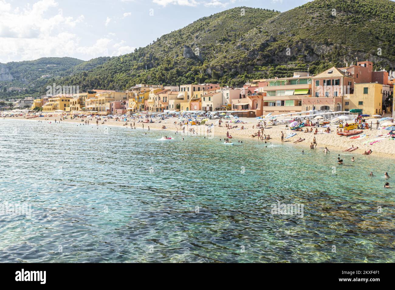 Varigotti, Italy - 10-07-2021: The beautiful beach of Varigotti with ...