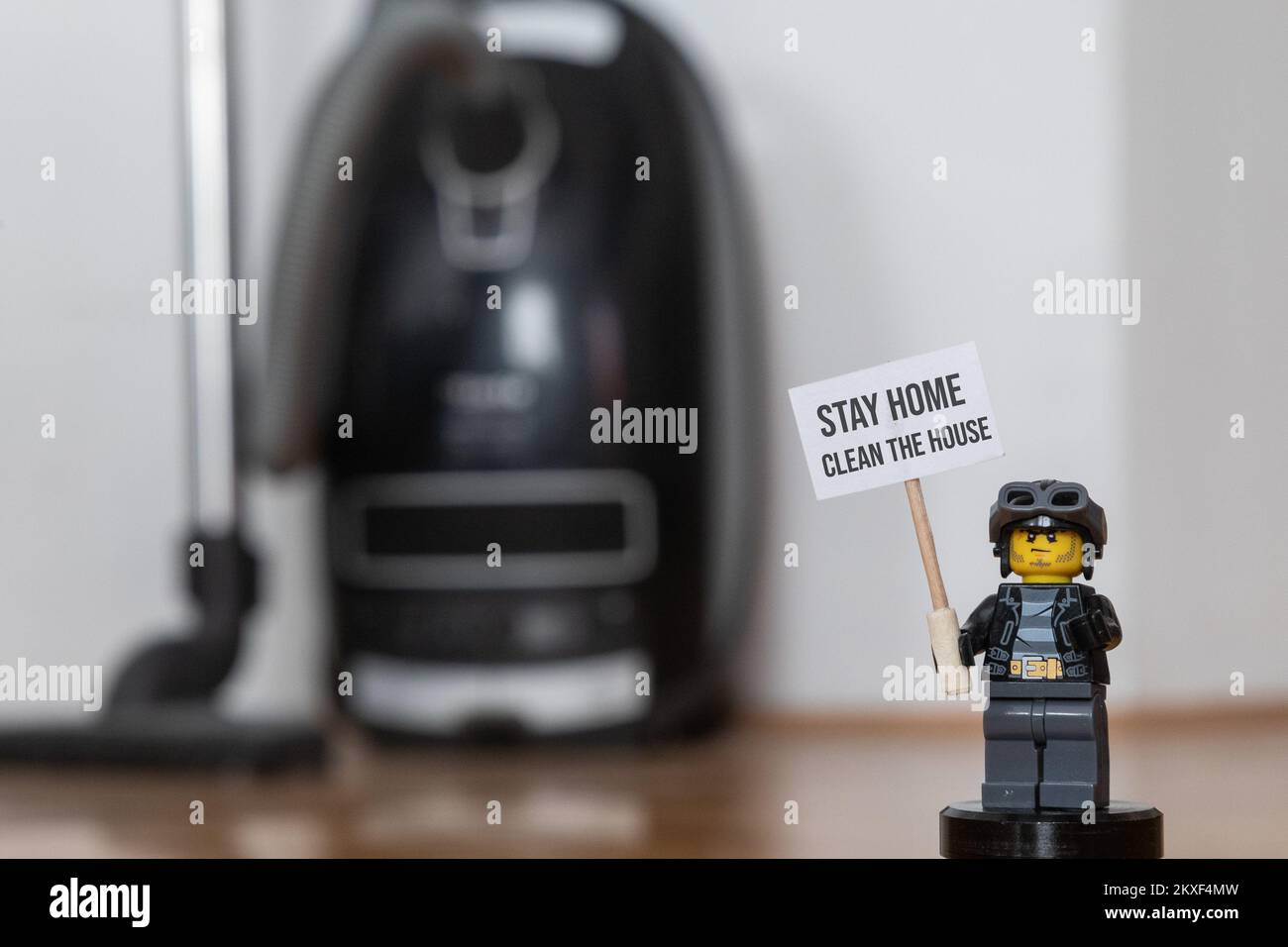 31.03.2020., Zagreb, Croatia - LEGO figures with signs that say "stay ...