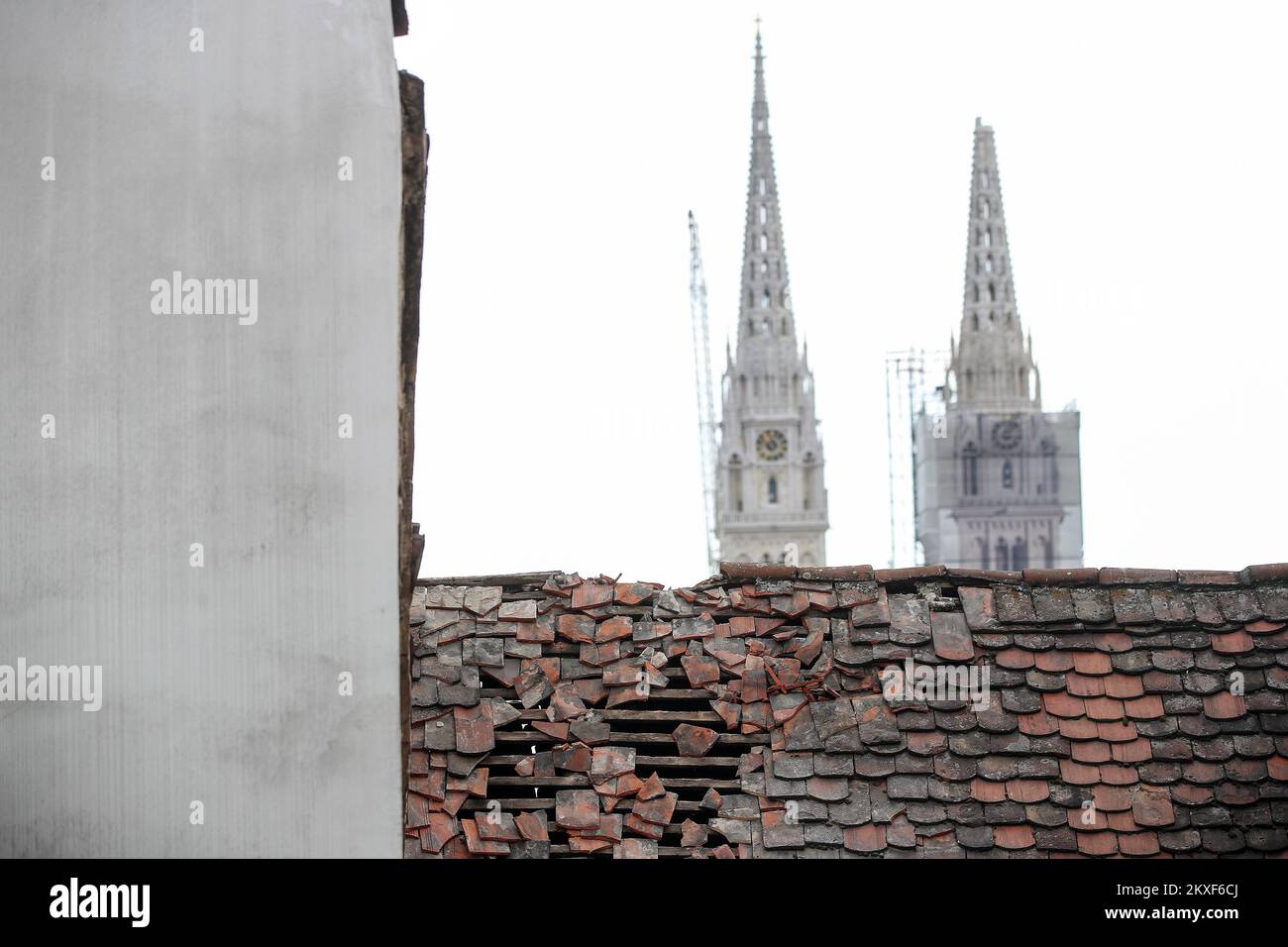 04.04.2020., Zagreb, Croatia - Rooftops and buildings damaged in ...