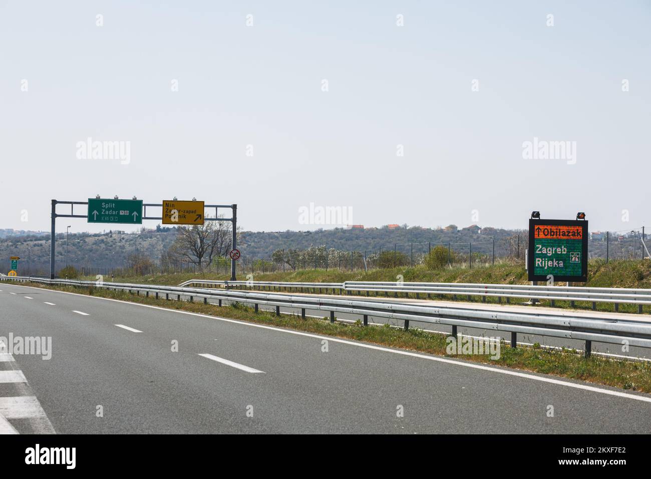05.04.2020., Posedarje, Croatia - The A1 motorway is closed to all traffic due to strong winds ...