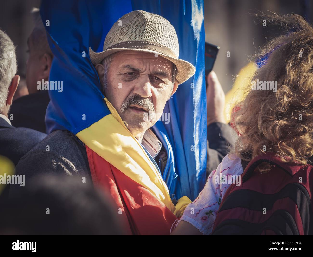 Bucharest, Romania - October 2022: Senior man holding the romanian ...