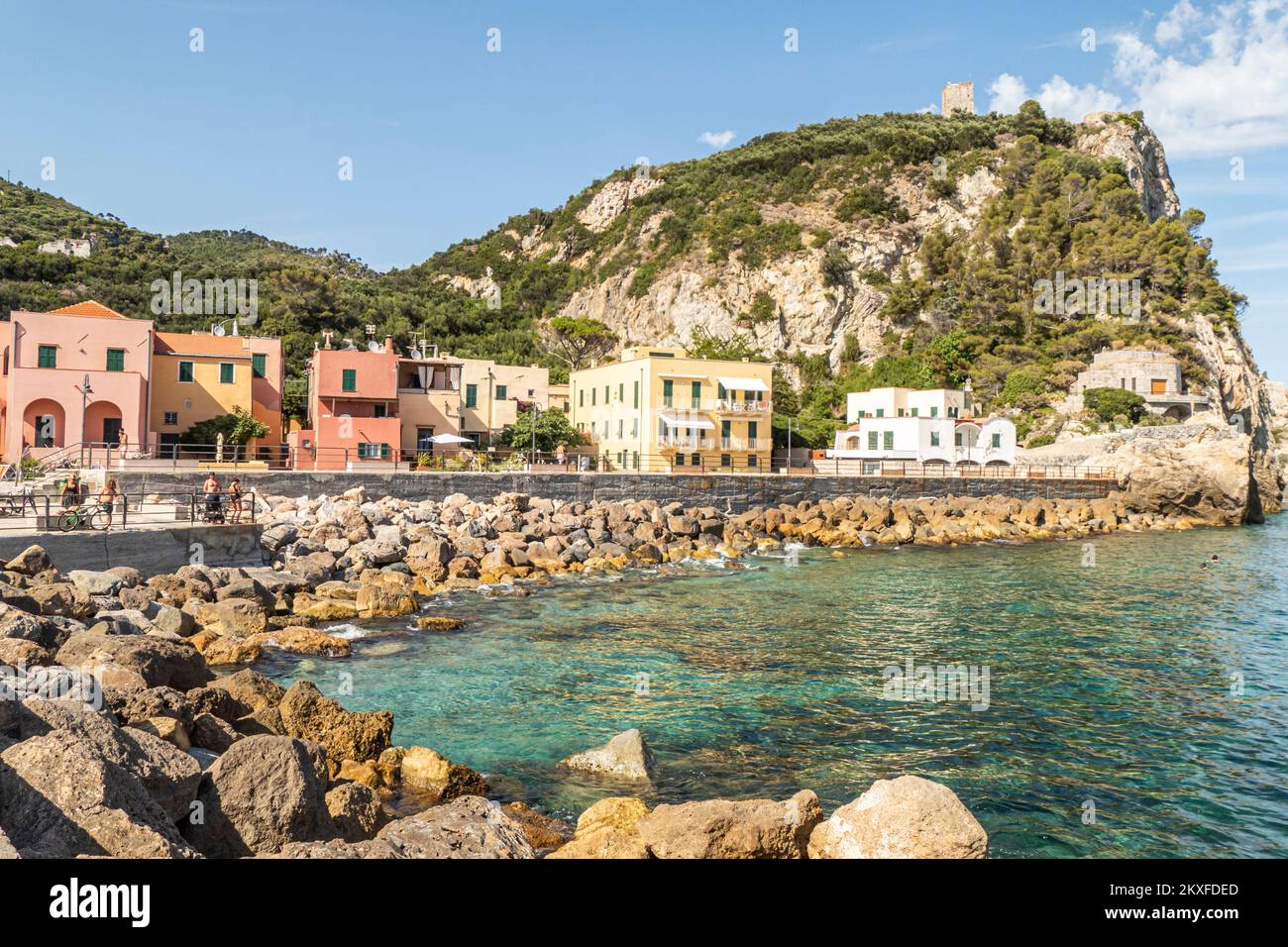 Varigotti, Italy - 10-07-2021: The beautiful beach of Varigotti with ...