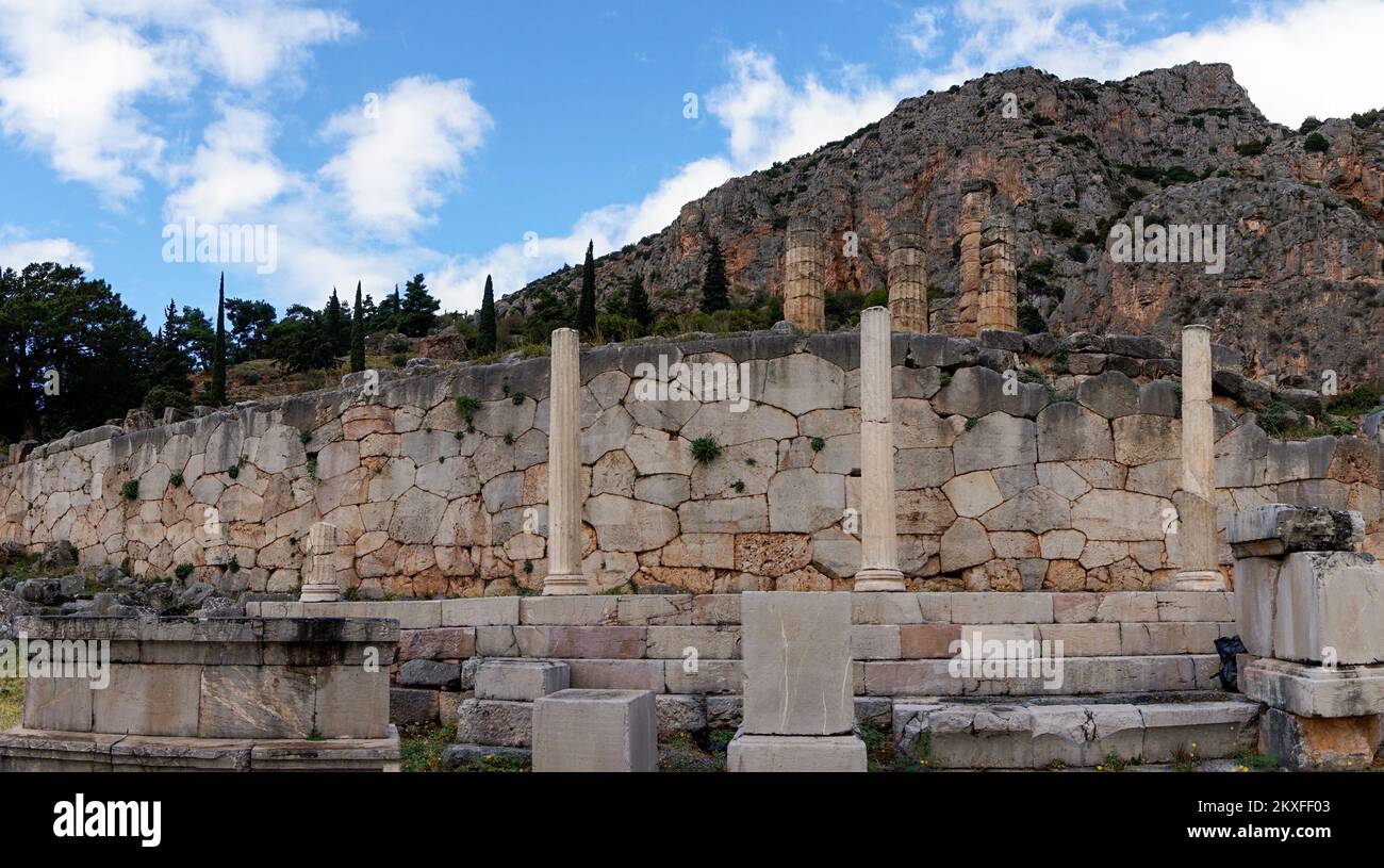 Delphi, Greece - 7 November, 2022: view of Doric columns and temple ...