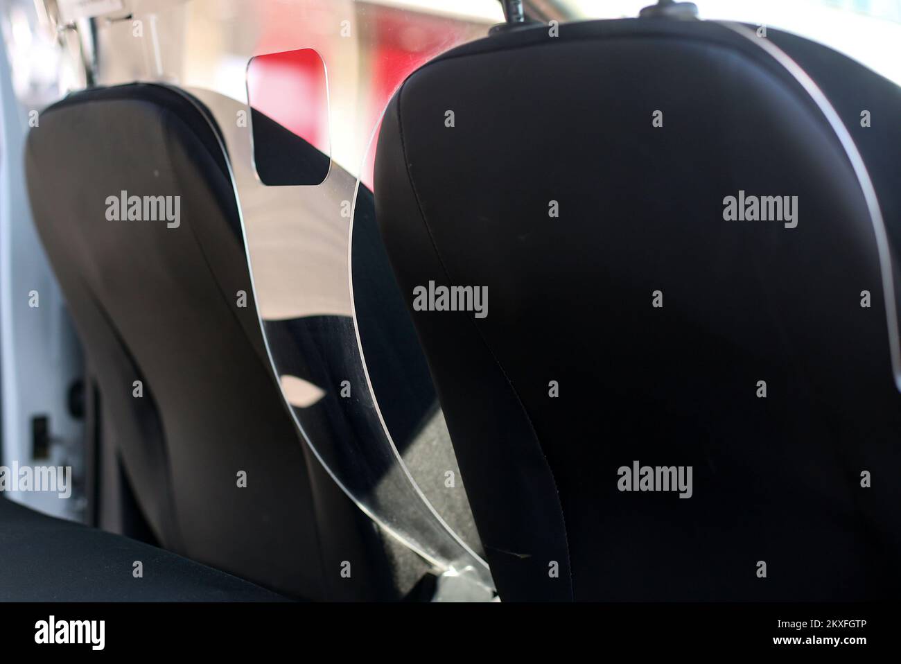 23.04.2020., Croatia, Zagreb - Taxi Cammeo installed Plexiglas ...