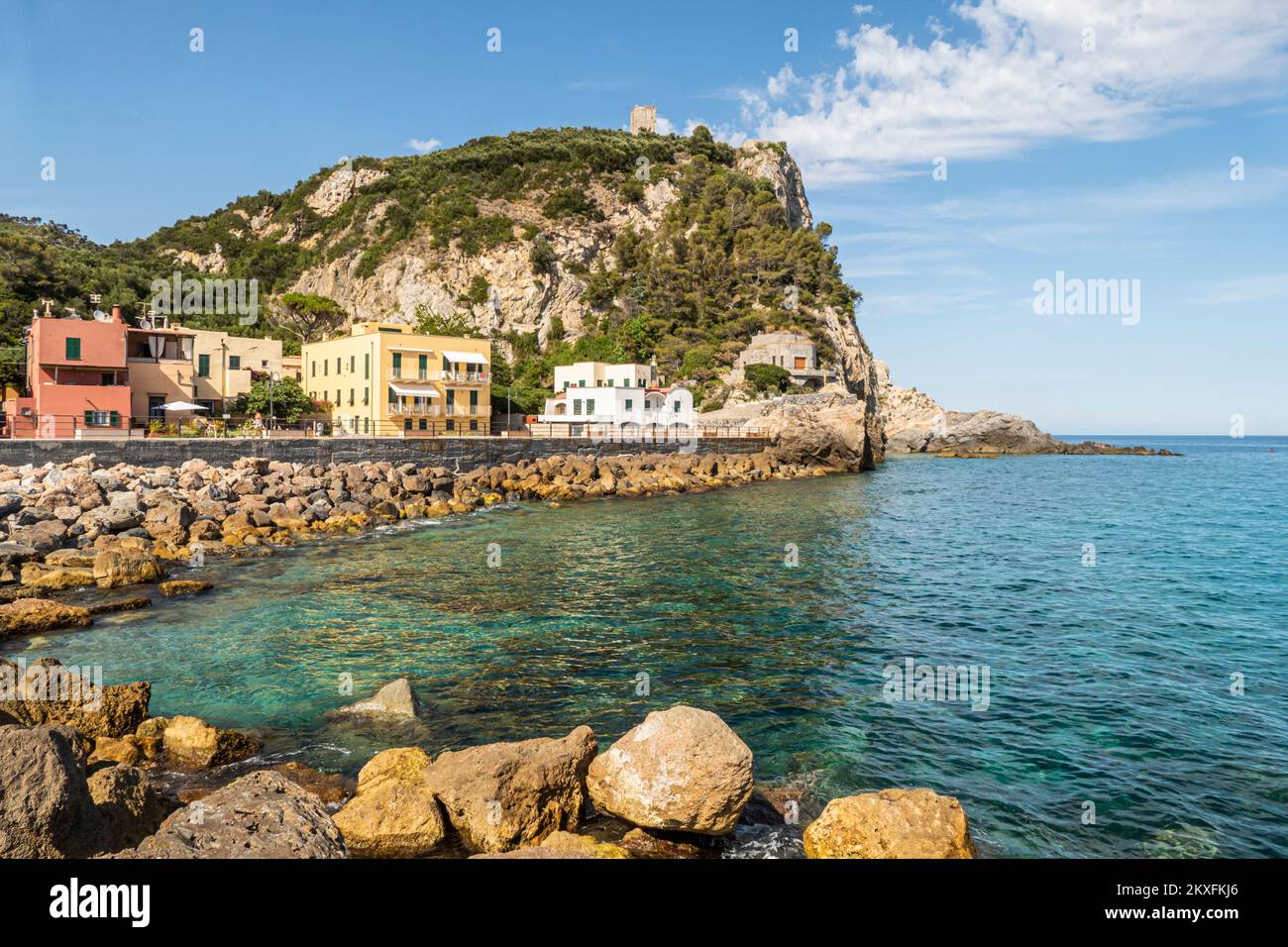 Varigotti, Italy - 10-07-2021: The beautiful beach of Varigotti with ...