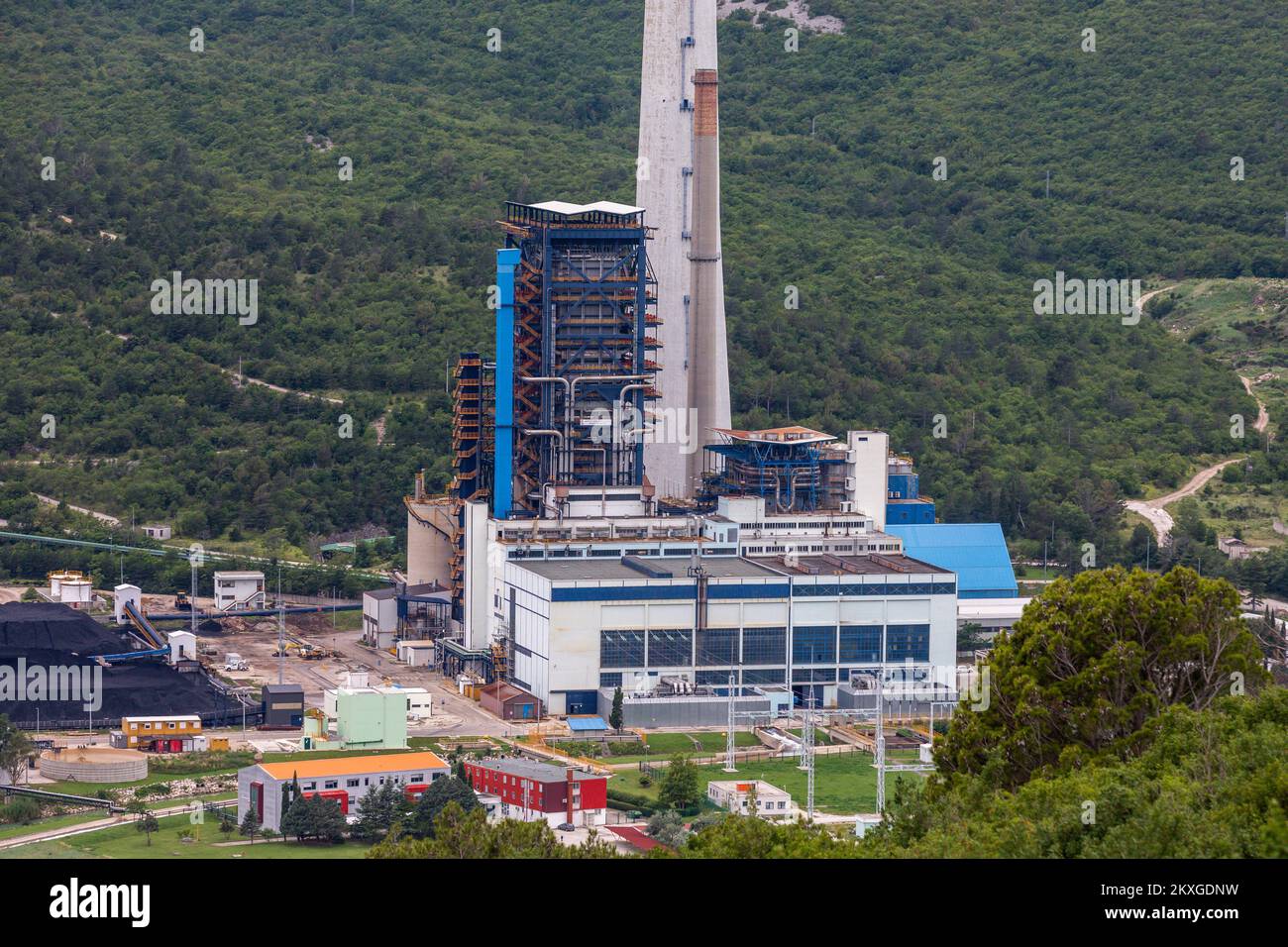 Aeral view of Plomin powerstation near city of Rabac, Croatia on June ...