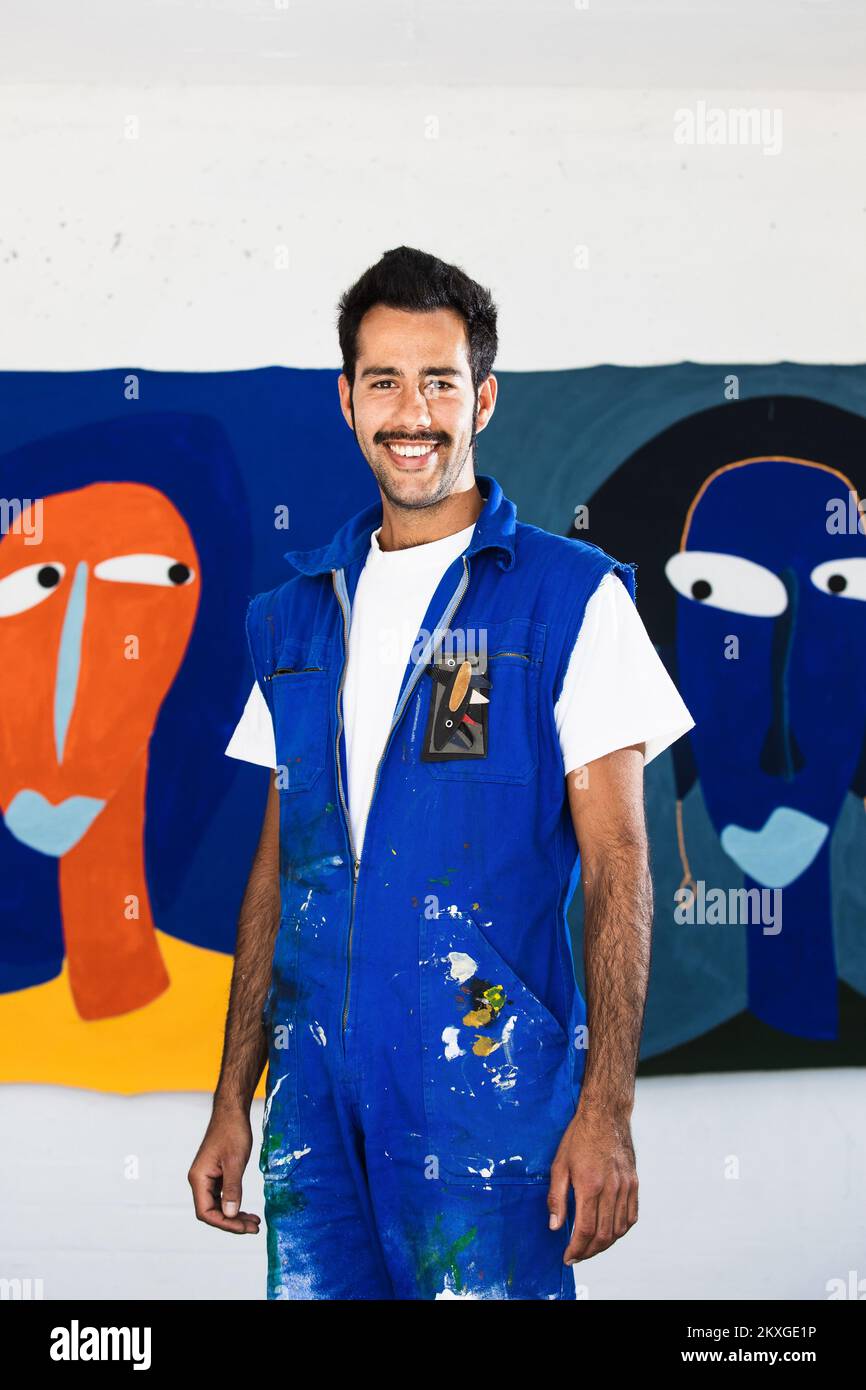 Young artist Stjepan Jukic is pictured in his studio garage in Klis ...