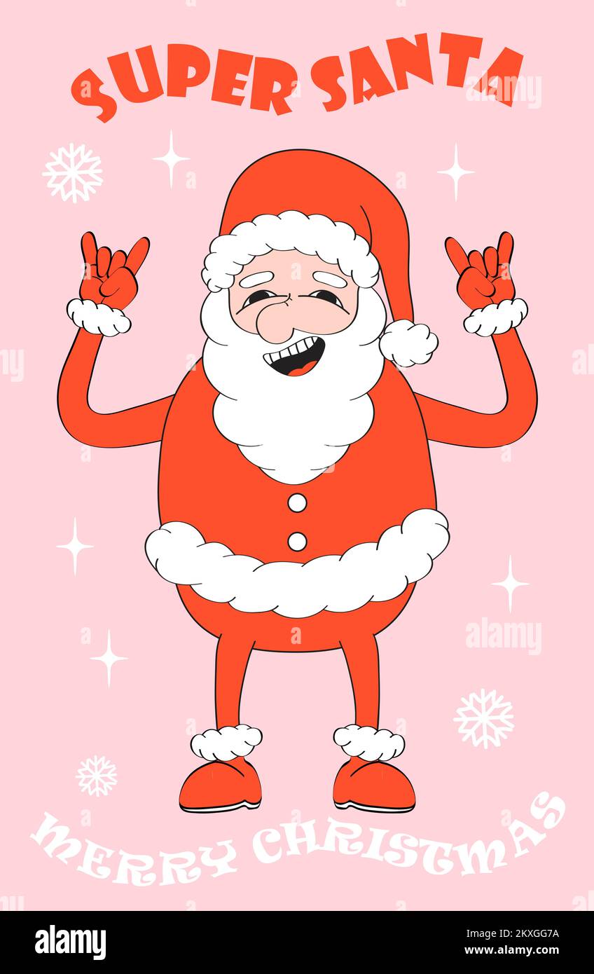 Super Santa, mascot Santa Claus in retro. Merry Christmas and Happy New ...