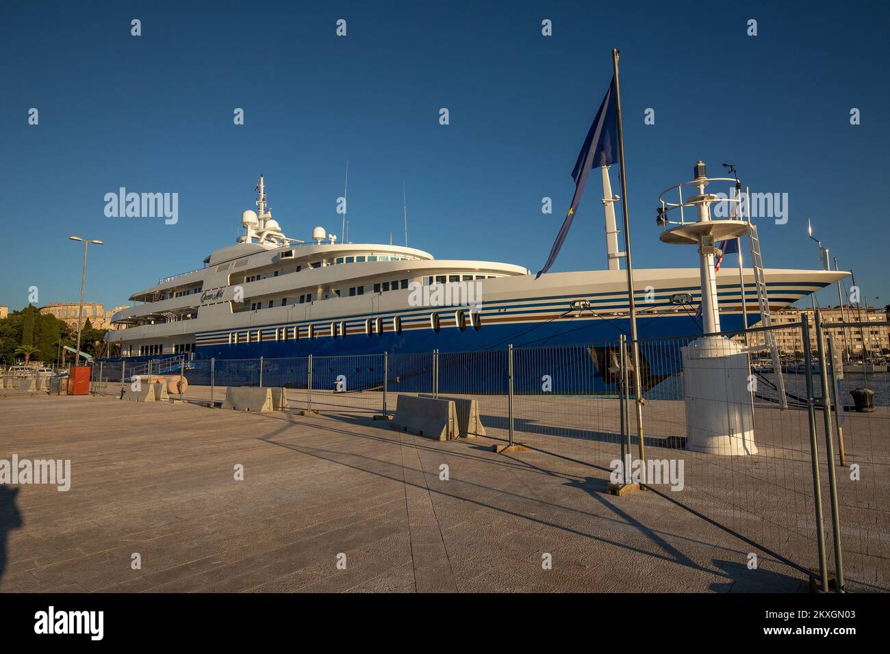 Photo taken on July 6, 2020 shows a yacht Queen Miri in Port of Pula ...