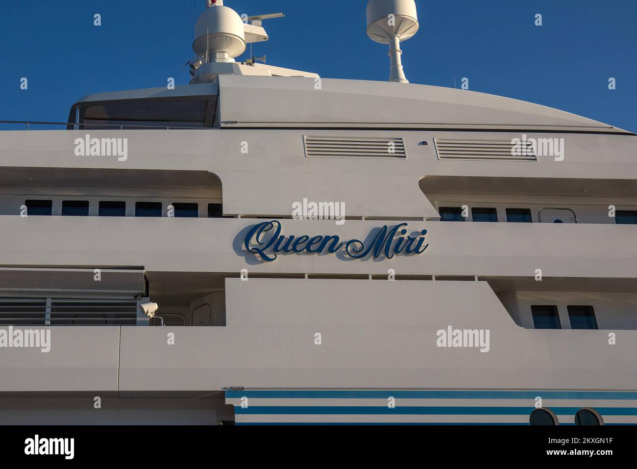 Photo taken on July 6, 2020 shows a yacht Queen Miri in Port of Pula ...