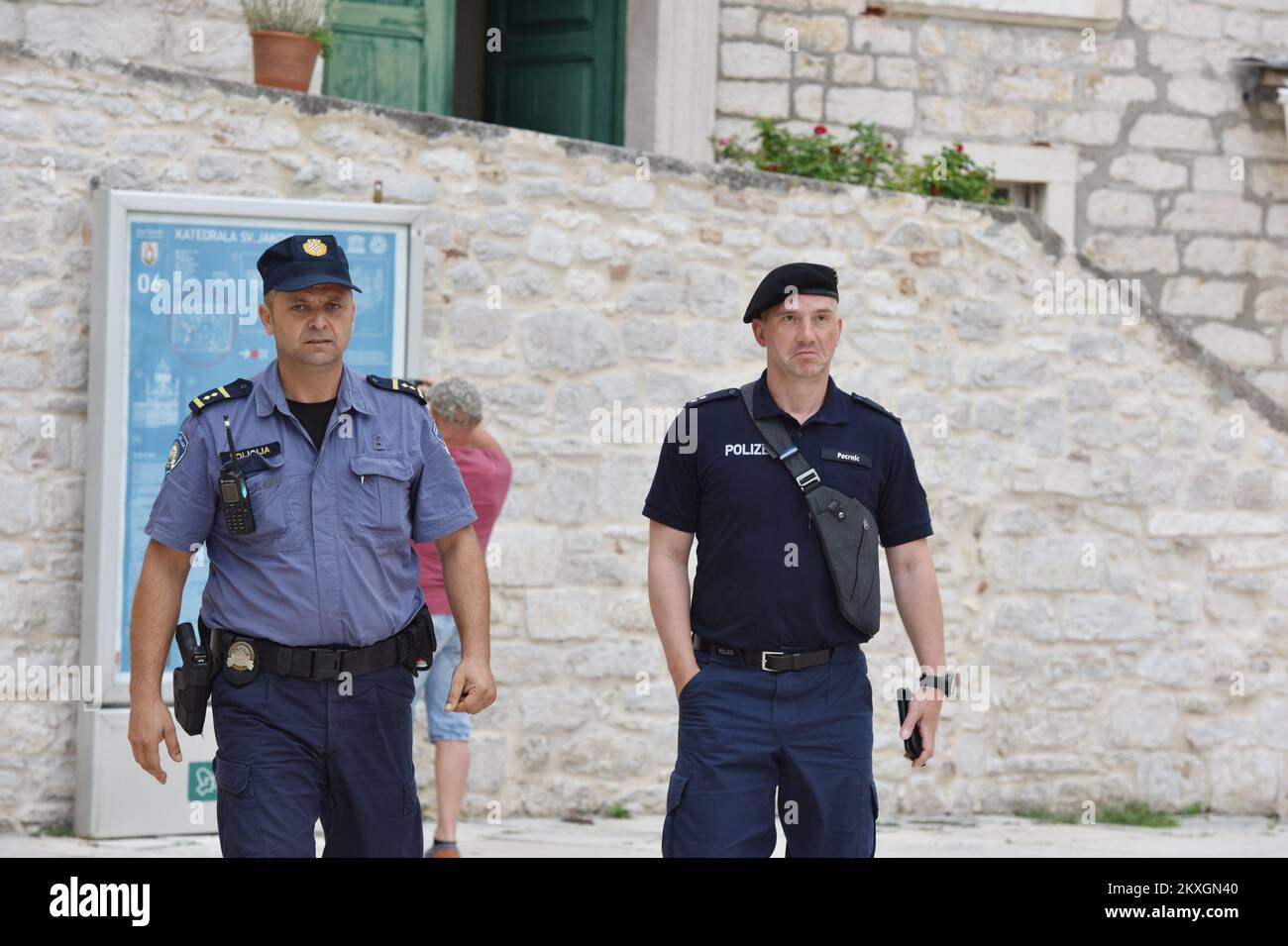 German police officer Robert Pocrnic patrol streets in downtown Sibenik ...