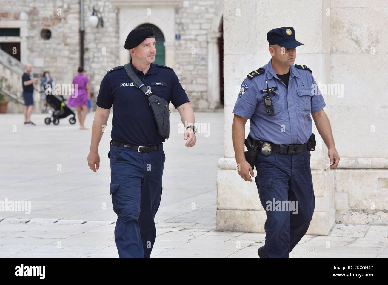 German police officer Robert Pocrnic patrol streets in downtown Sibenik ...