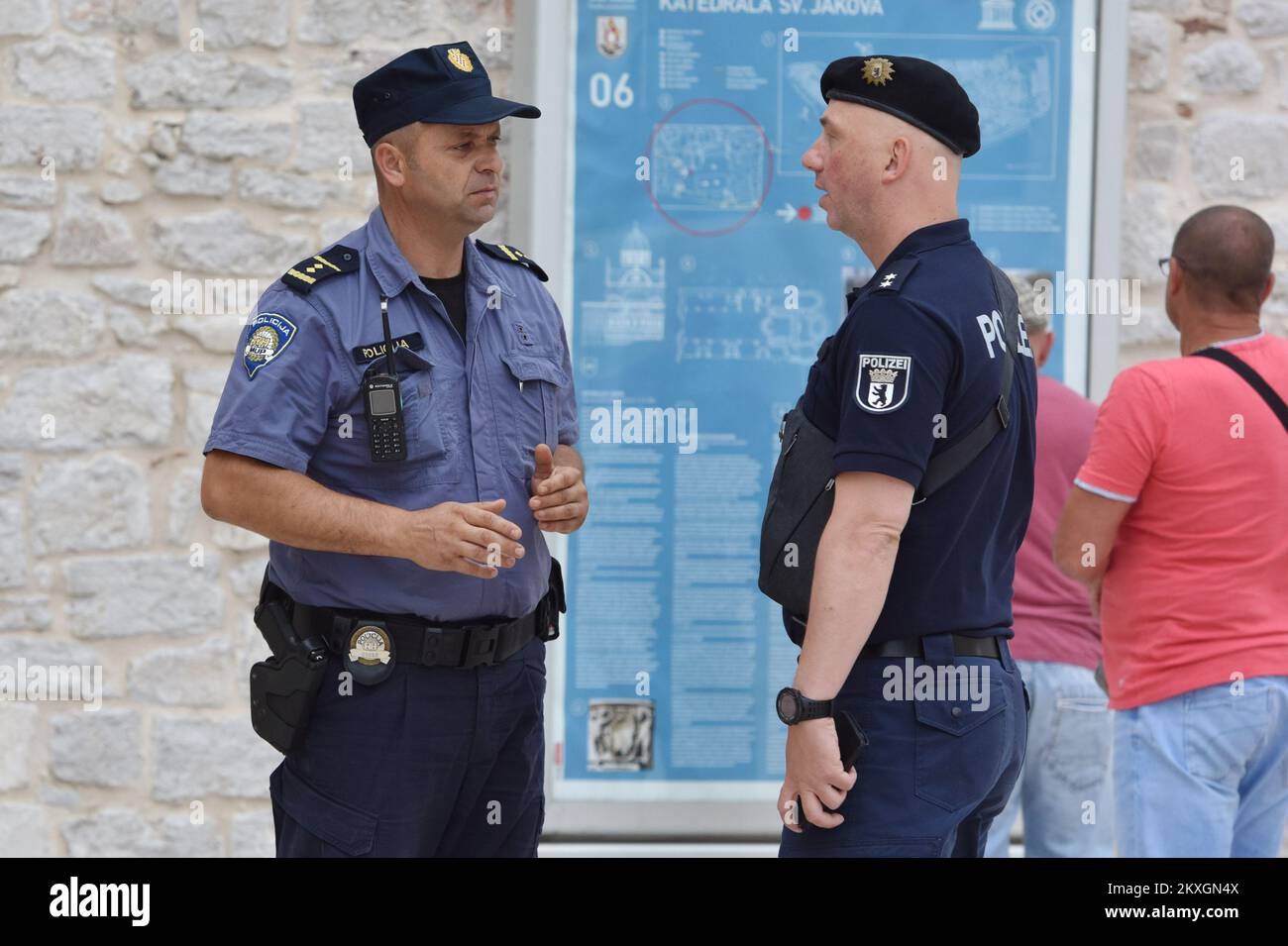 German police officer Robert Pocrnic patrol streets in downtown Sibenik ...