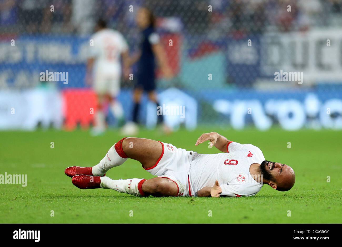 Al Rayyan, Qatar. 30th Nov, 2022. Issam Jebali of Tunisia reacts during ...