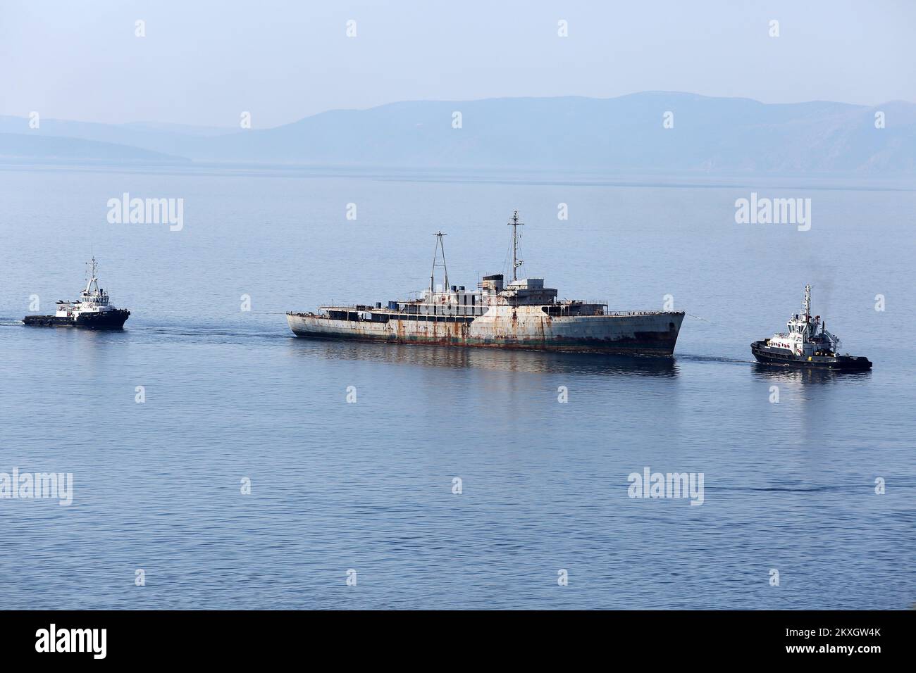 The ship Galeb (Seagull) was towed from the Kraljevica shipyard to dock ...