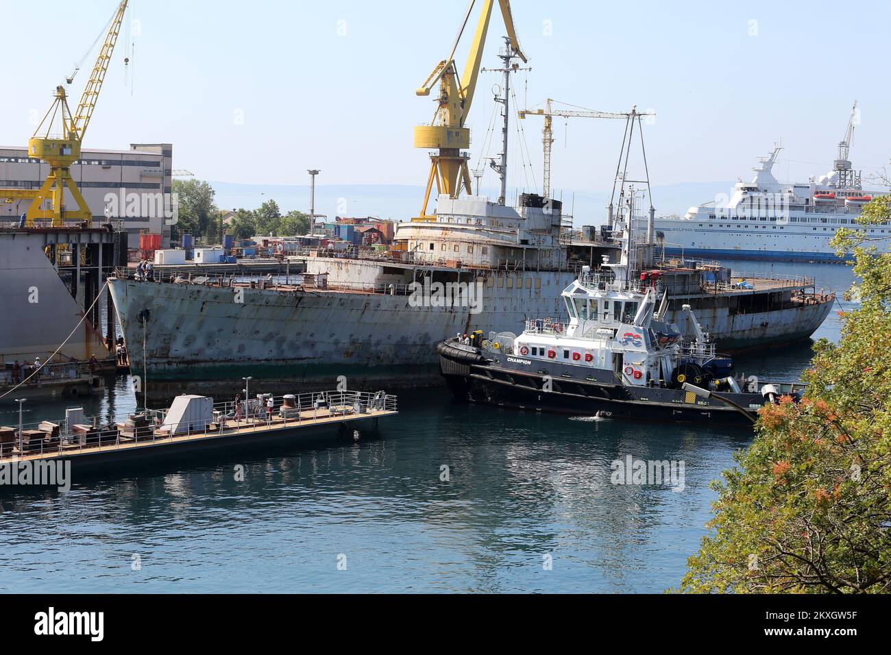The ship Galeb (Seagull) was towed from the Kraljevica shipyard to dock ...