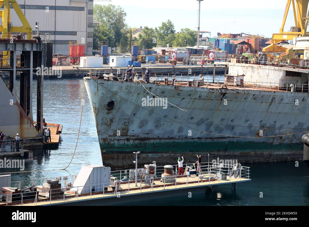 The ship Galeb (Seagull) was towed from the Kraljevica shipyard to dock ...