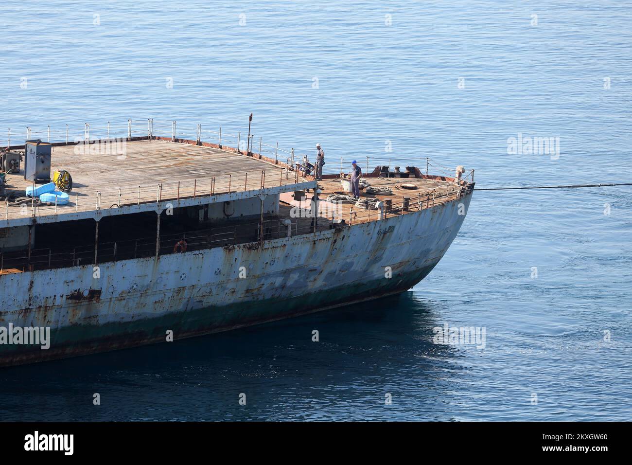 The ship Galeb (Seagull) was towed from the Kraljevica shipyard to dock ...