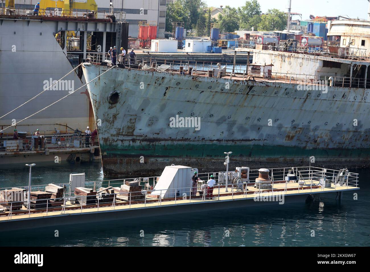 The ship Galeb (Seagull) was towed from the Kraljevica shipyard to dock ...