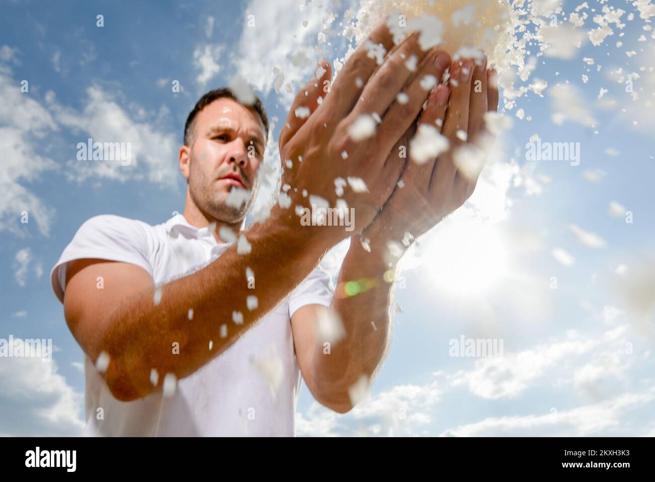 Salt harvesting at the Nin Saltworks. The natural Nin salt is a gift of ...