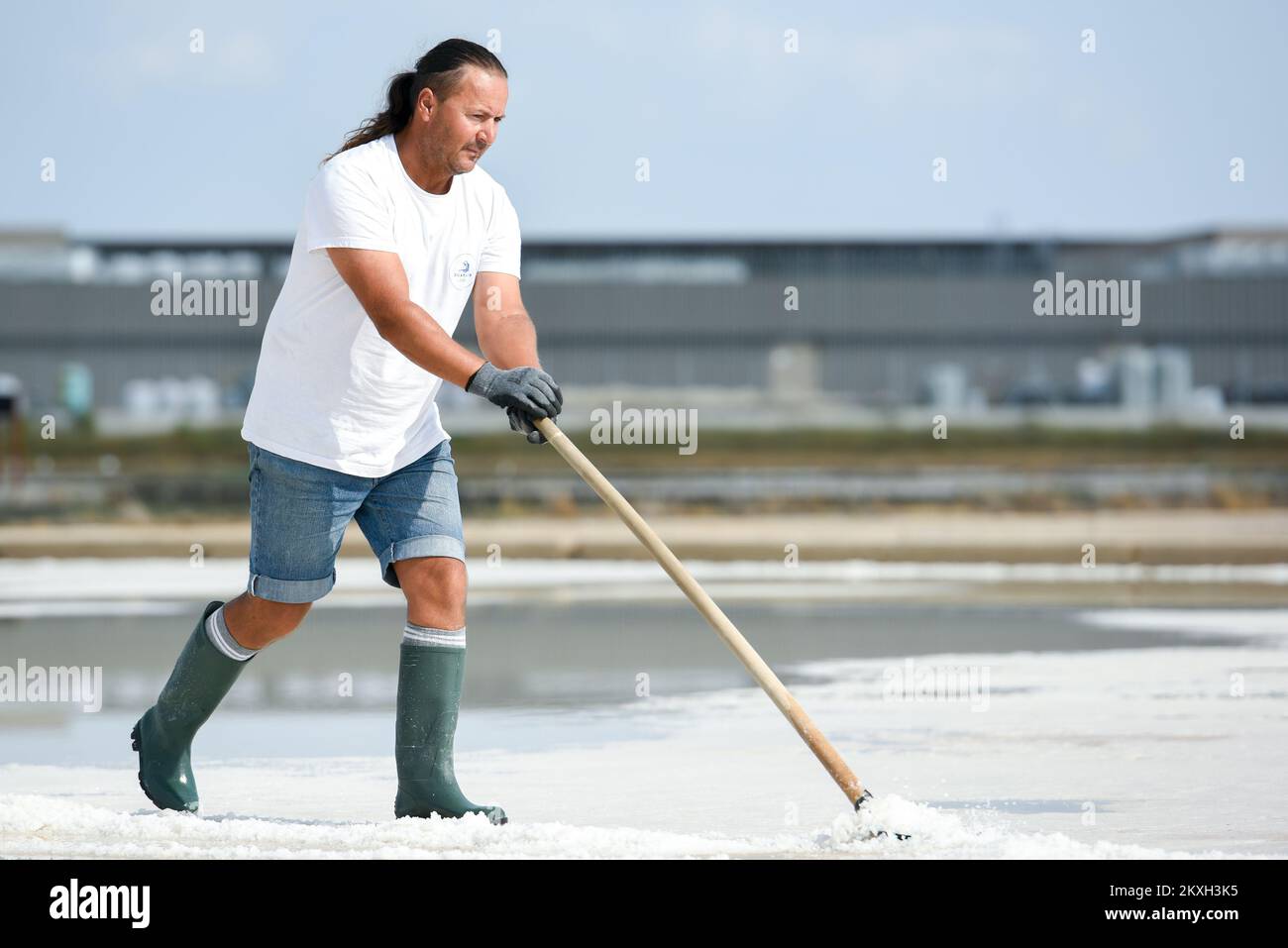 Salt harvesting at the Nin Saltworks. The natural Nin salt is a gift of ...