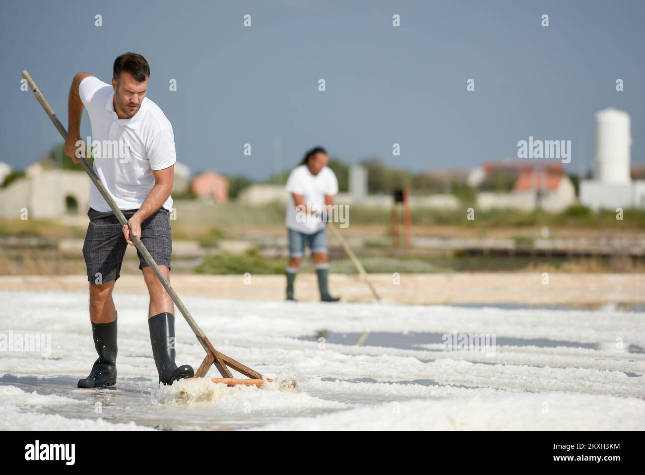 Salt harvesting at the Nin Saltworks. The natural Nin salt is a gift of ...