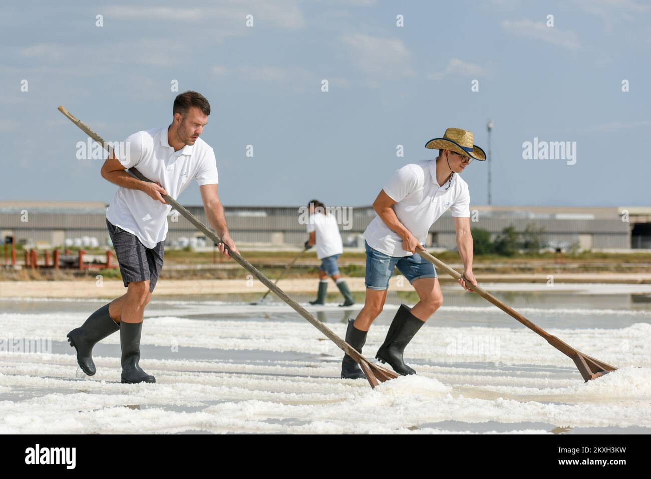 Salt harvesting at the Nin Saltworks. The natural Nin salt is a gift of ...
