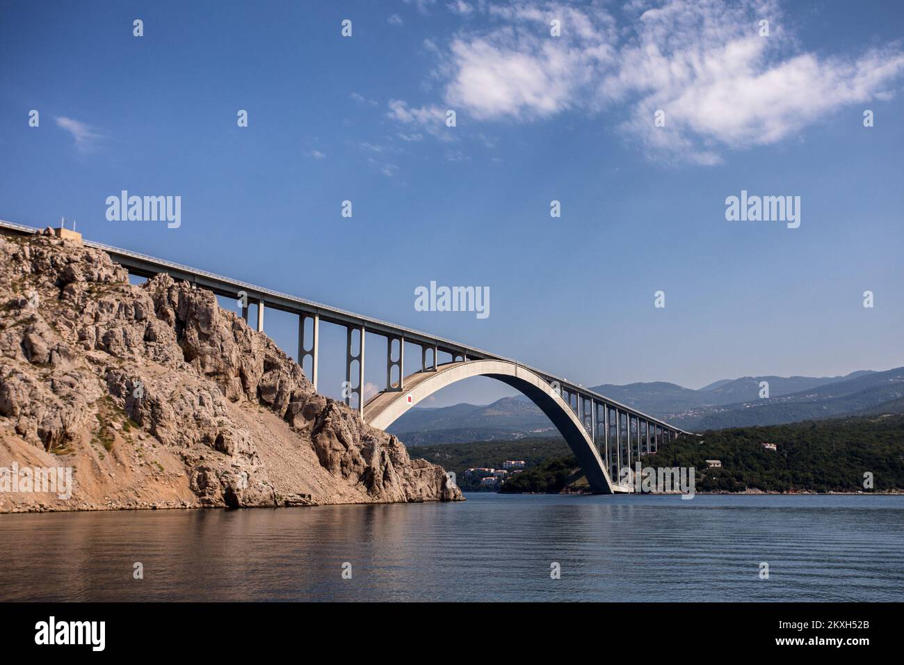 View of Krk Bridge,in Croatia,Aug. 10, 2020 .The Krk Bridge, 1.43 km ...