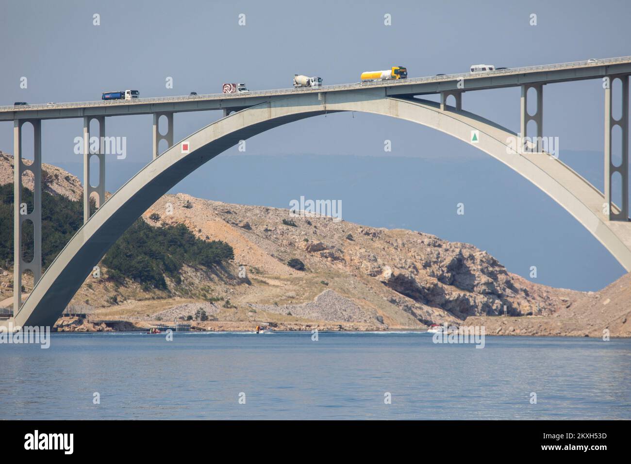 View of Krk Bridge,in Croatia,Aug. 10, 2020 .The Krk Bridge, 1.43 km ...