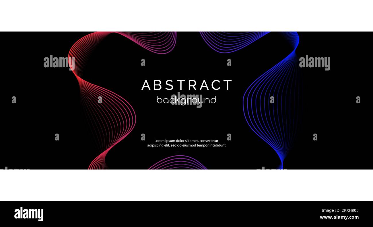 Dark abstract vector long banner template with colorful gradient wavy ...